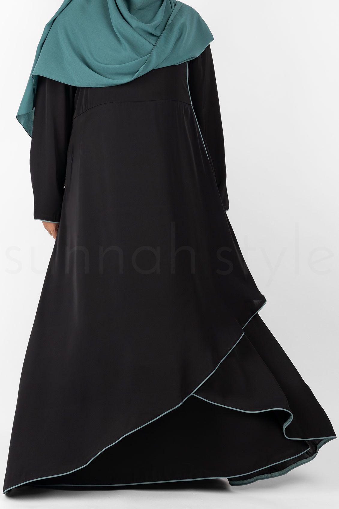 Anemone Layered Abaya (Black/Teal)