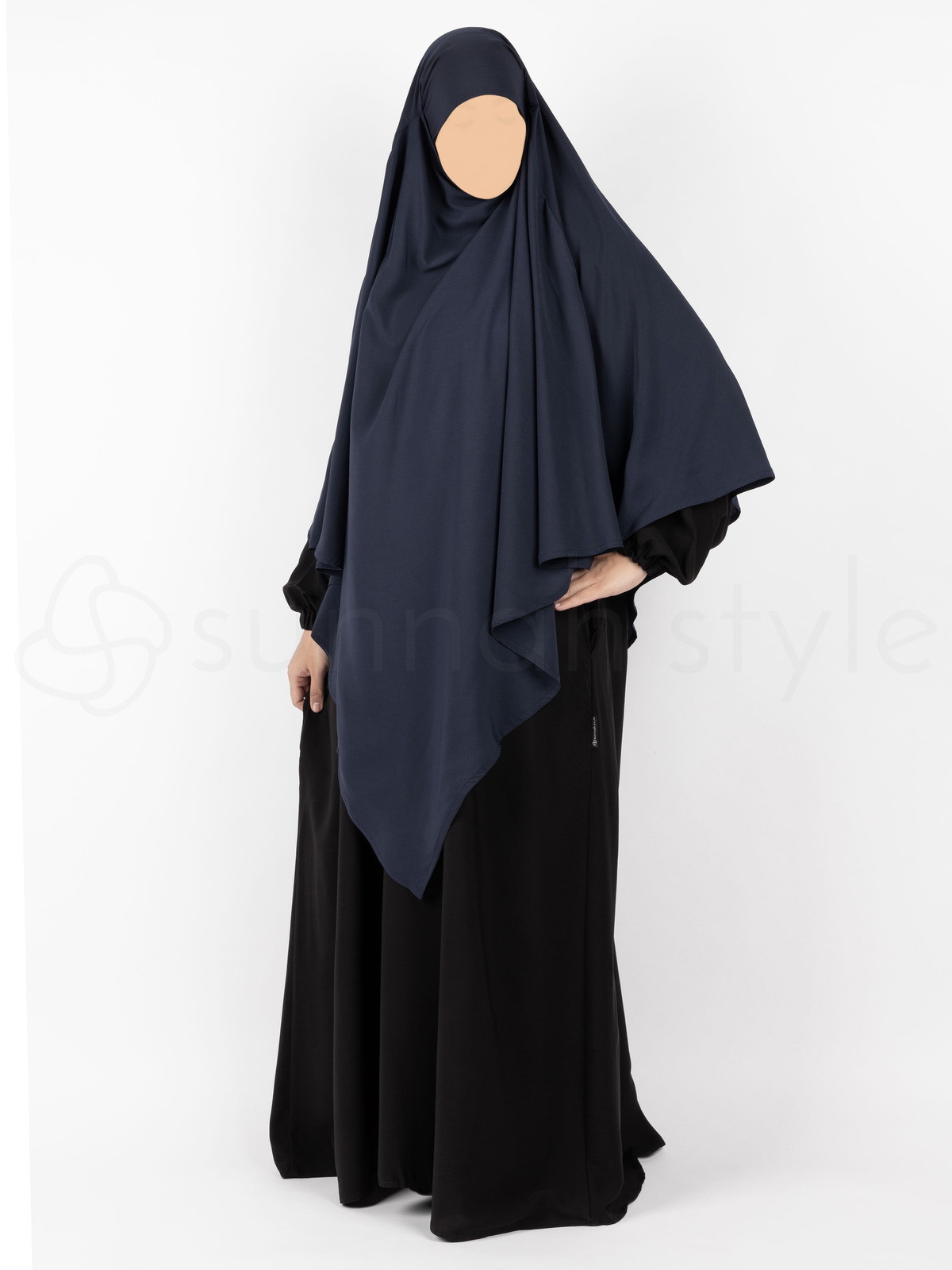 Plain Diamond Khimar (Navy Blue)
